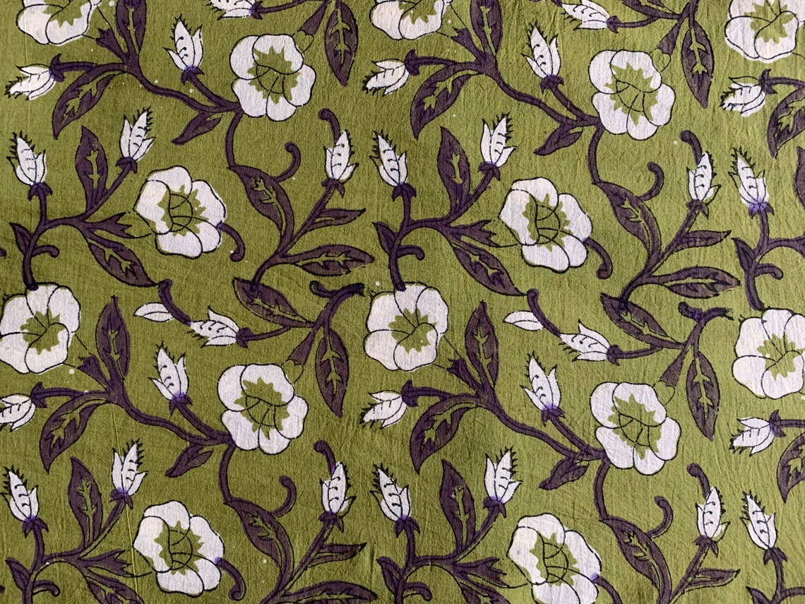 Green Beautiful Hand Block Printed Salmon Fabric Cotton | Etsy
