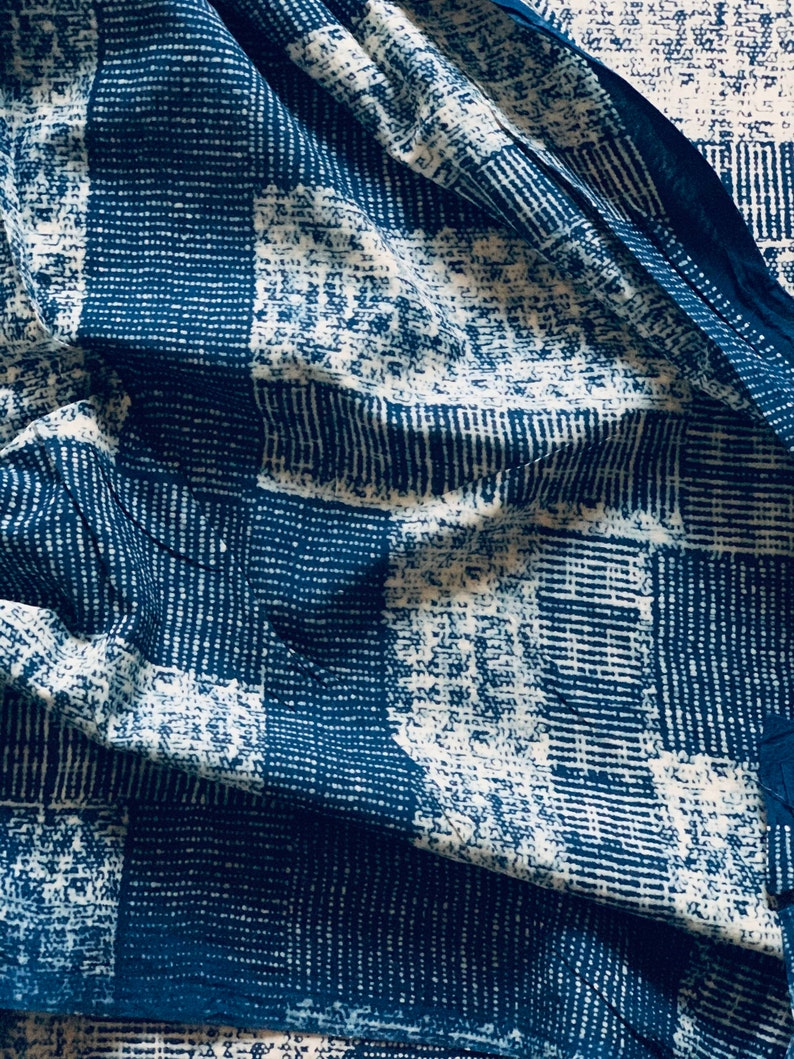 Buy Indian Block Print Cotton Fabric, Indigo Blue Hand Stamped, Sewing ...