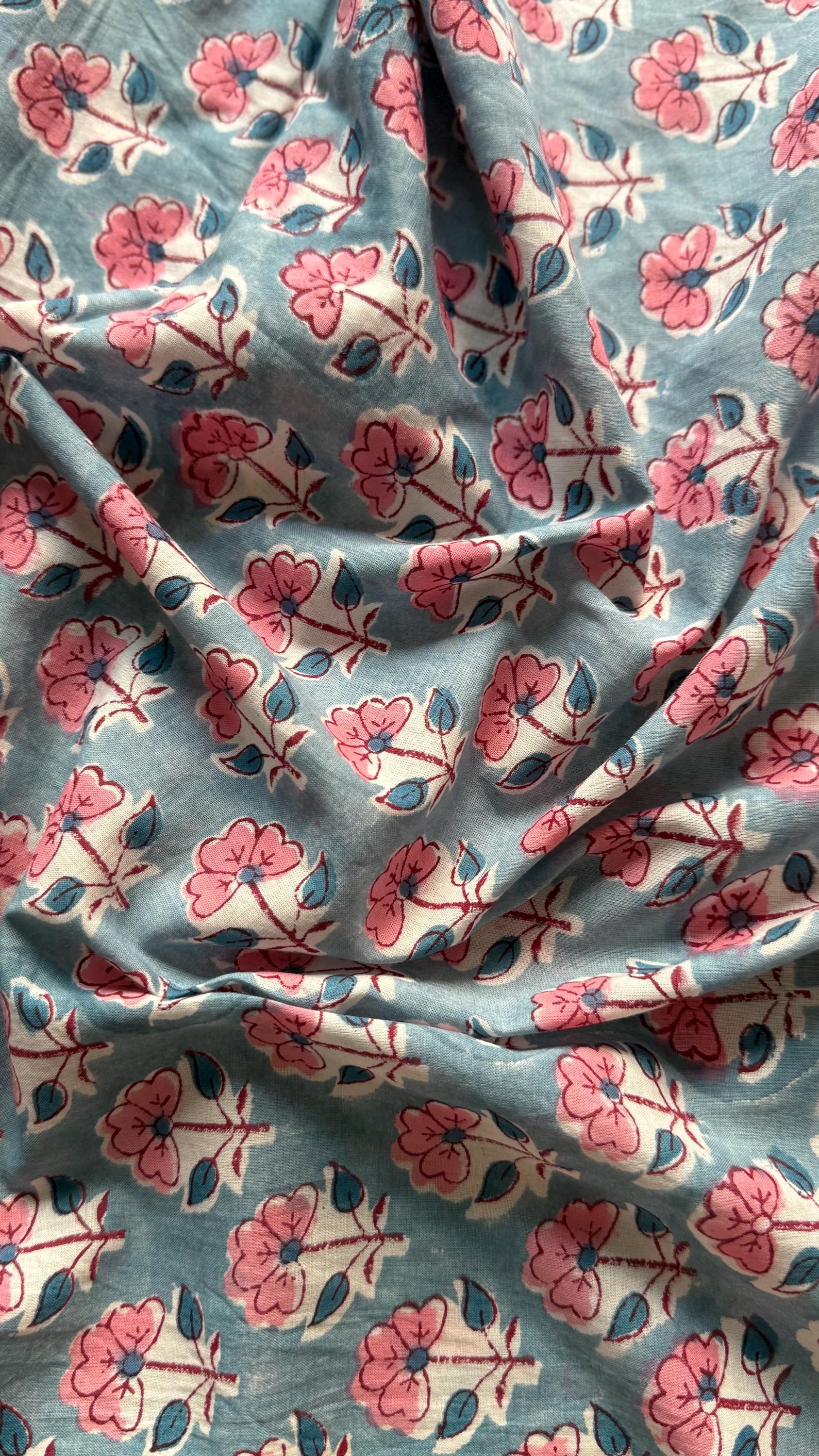 Hand Block Printed Cotton Fabric: Floral Print, Indian Fabric by the ...