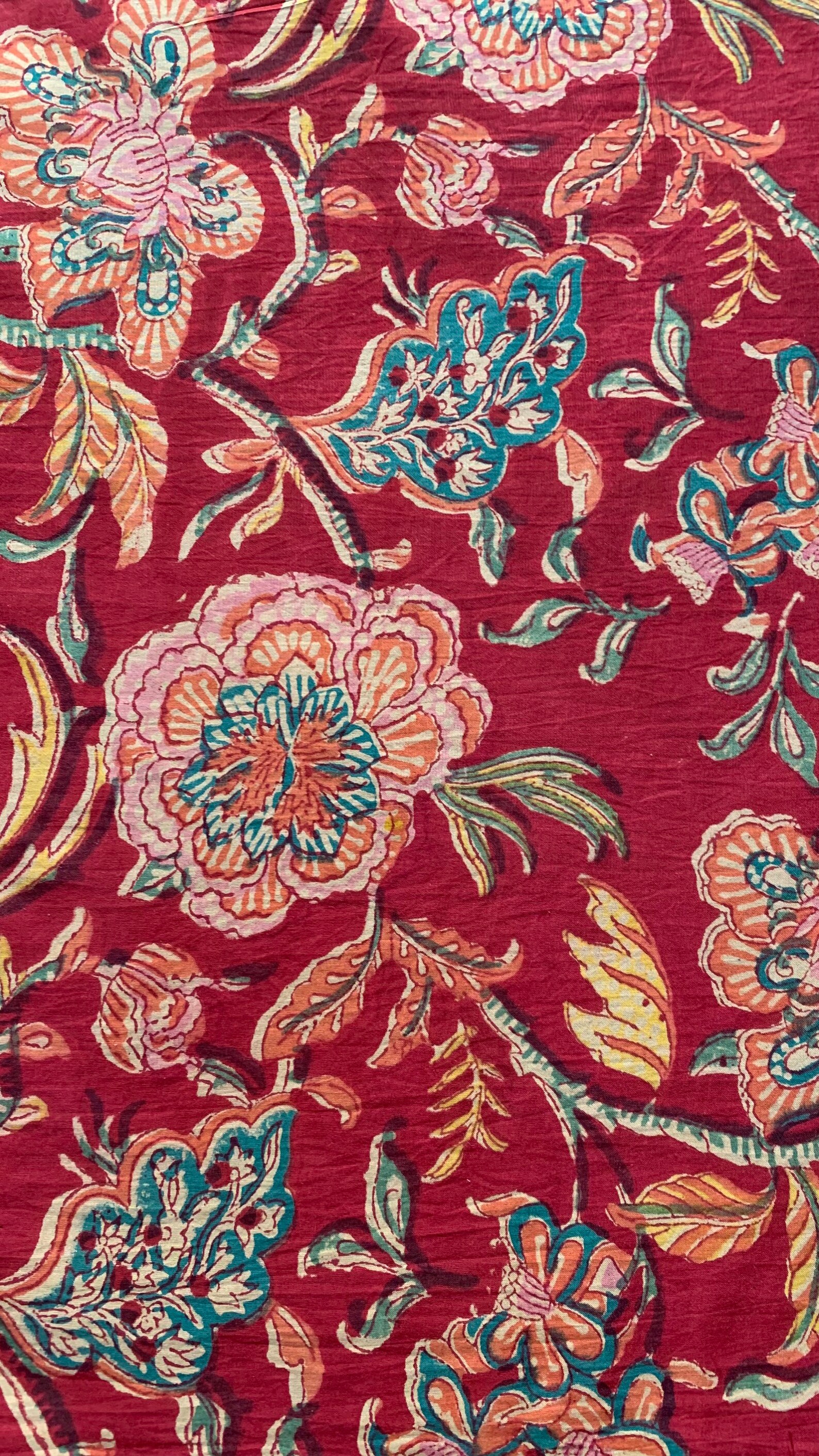 Red Floral Print Fabric by the Yard Indian Hand Block Printed - Etsy