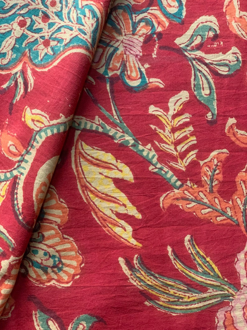 Red Floral Print Fabric by the Yard Indian Hand Block Printed - Etsy