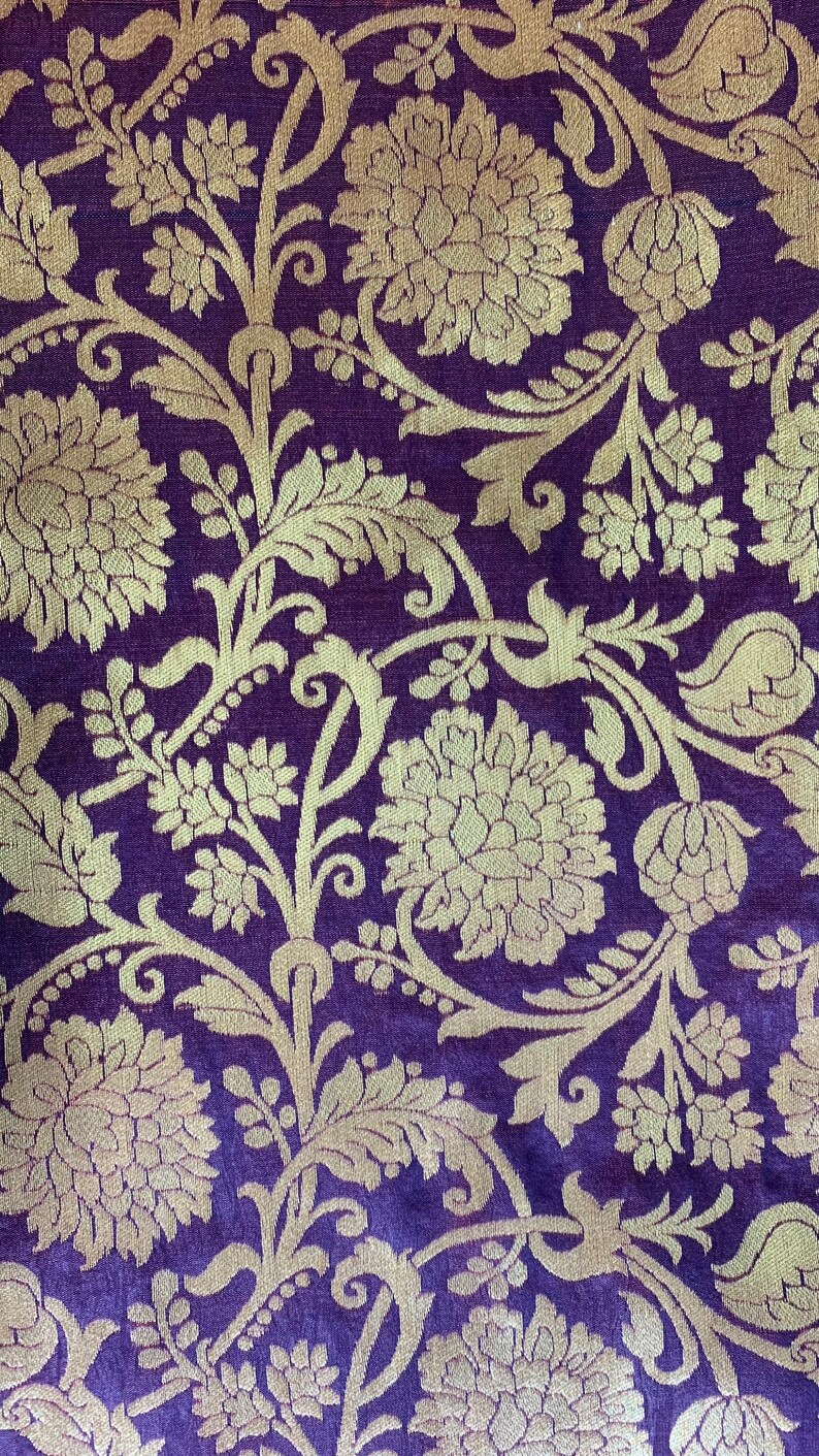 Purple Brocade Fabric By the yard Indian Fabric crafting | Etsy