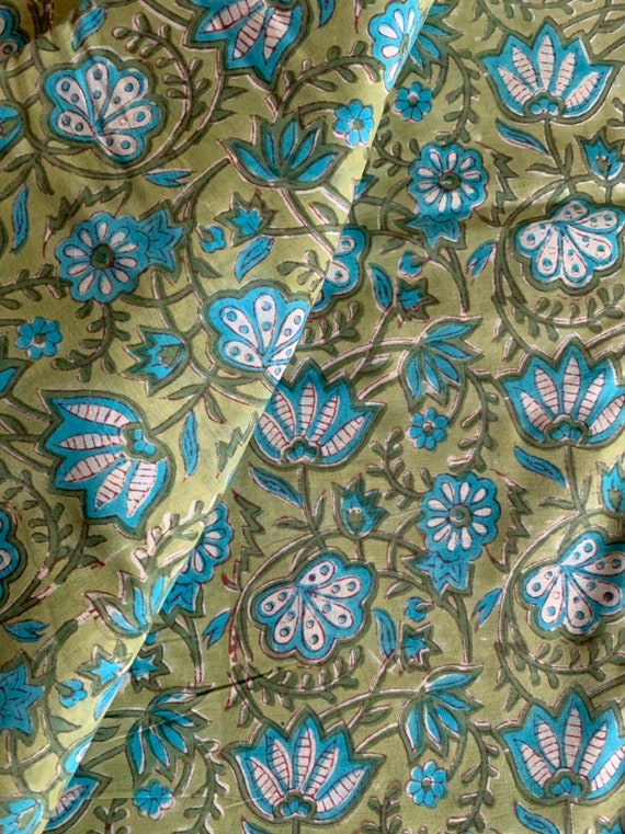 Green Floral Print Hand Block print printed cotton fabric | Etsy