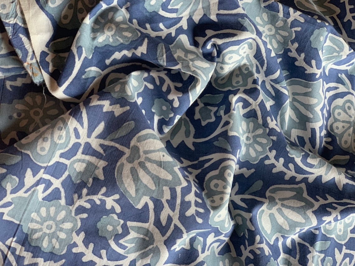 Blue Beautiful Hand Block Printed Fabric Cotton Fabric - Etsy UK