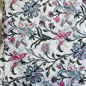 Floral Print Cotton Fabric Floral Block Print Sewing Theme Fabric ...