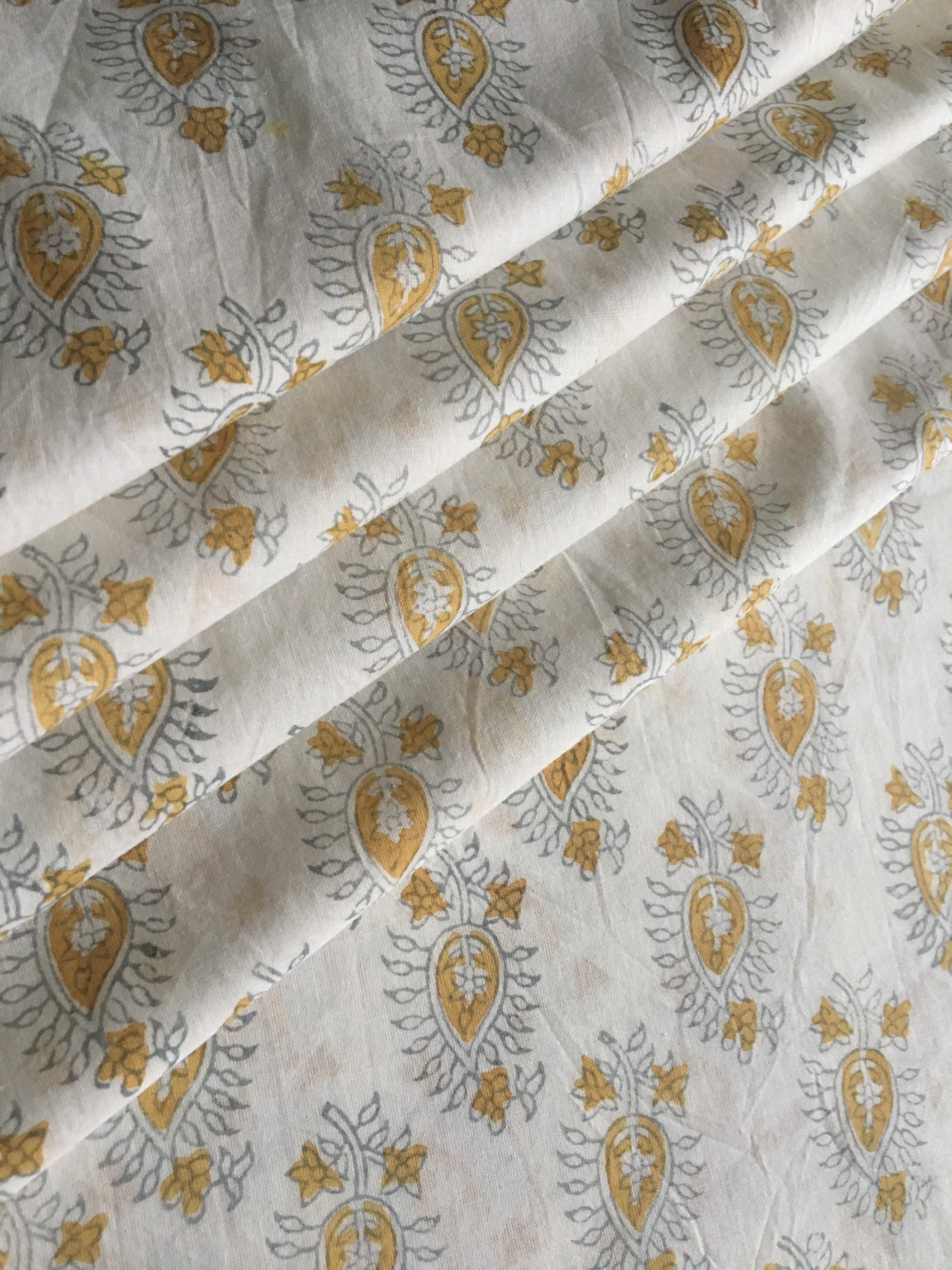 Mustard yellow Paisley print cotton fabric block print | Etsy