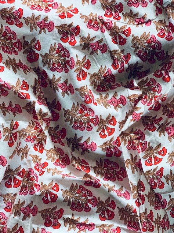 Floral Print Cotton Fabric Screen Print Fabric Modern Floral - Etsy