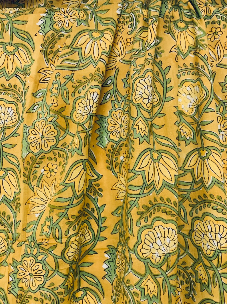 Yellow Flower Fabric Block Printed Cotton Fabric Floral Print - Etsy