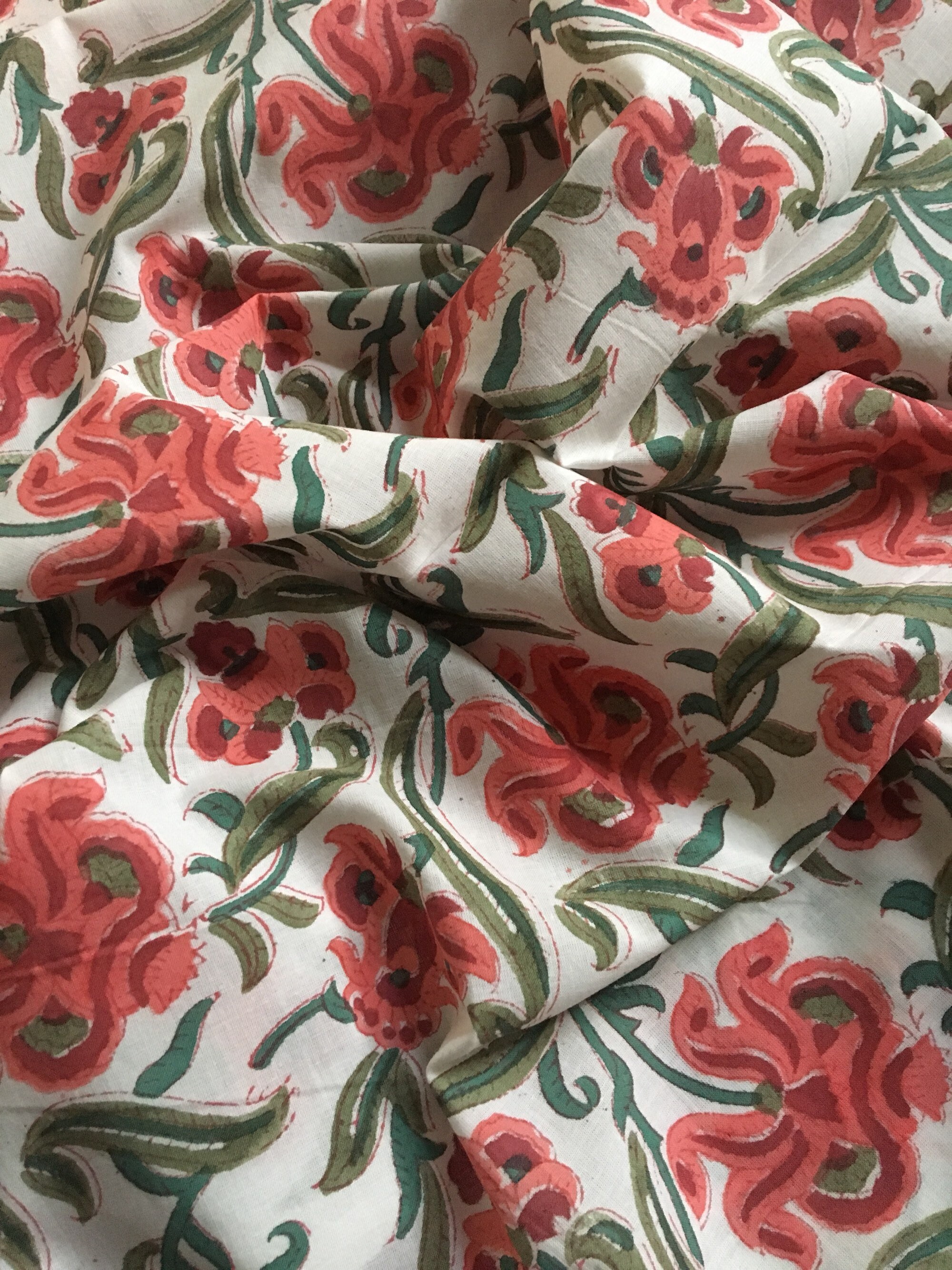 Salmon floral print cotton fabric block print fabric dress | Etsy