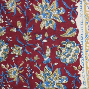 Maroon Floral Printed Cotton Fabric, Hand Block Print, Beach Wear for ...