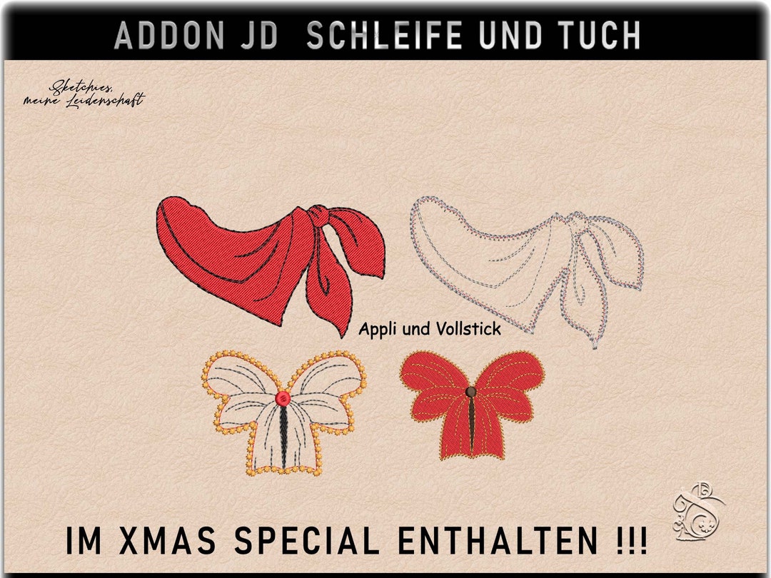 Embroidery File -JD Scarf and Bow- Addon No.1 - Sketchies My Passion - Etsy