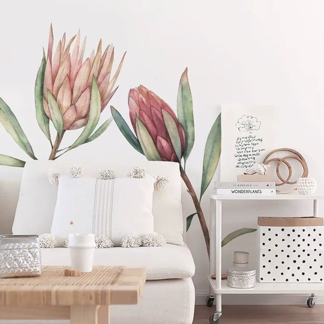 Retro Pink Large Flower Stickers Plant Flower Wall Stickers - Etsy