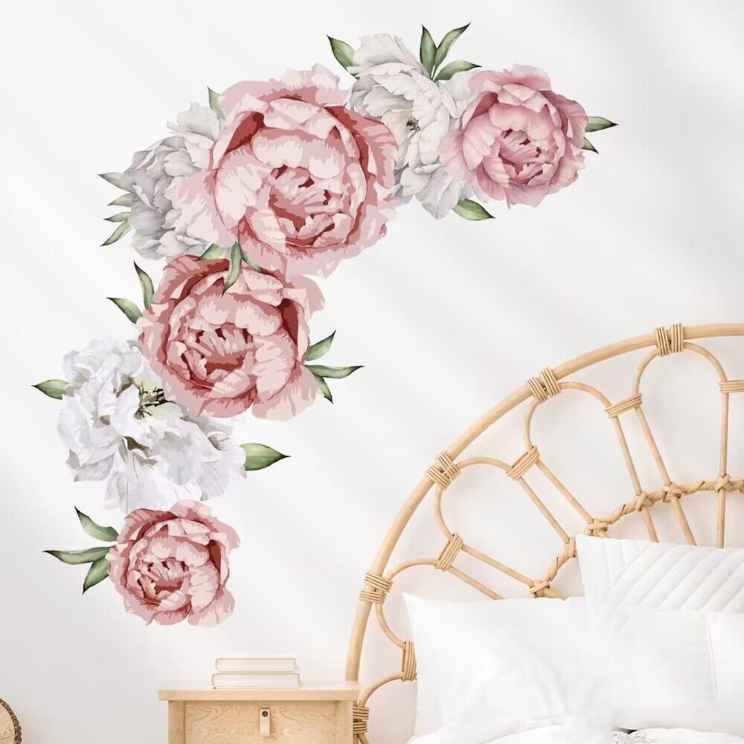 Large Watercolor Flower Decals Red Flower Wall Stickers Peony Flower ...