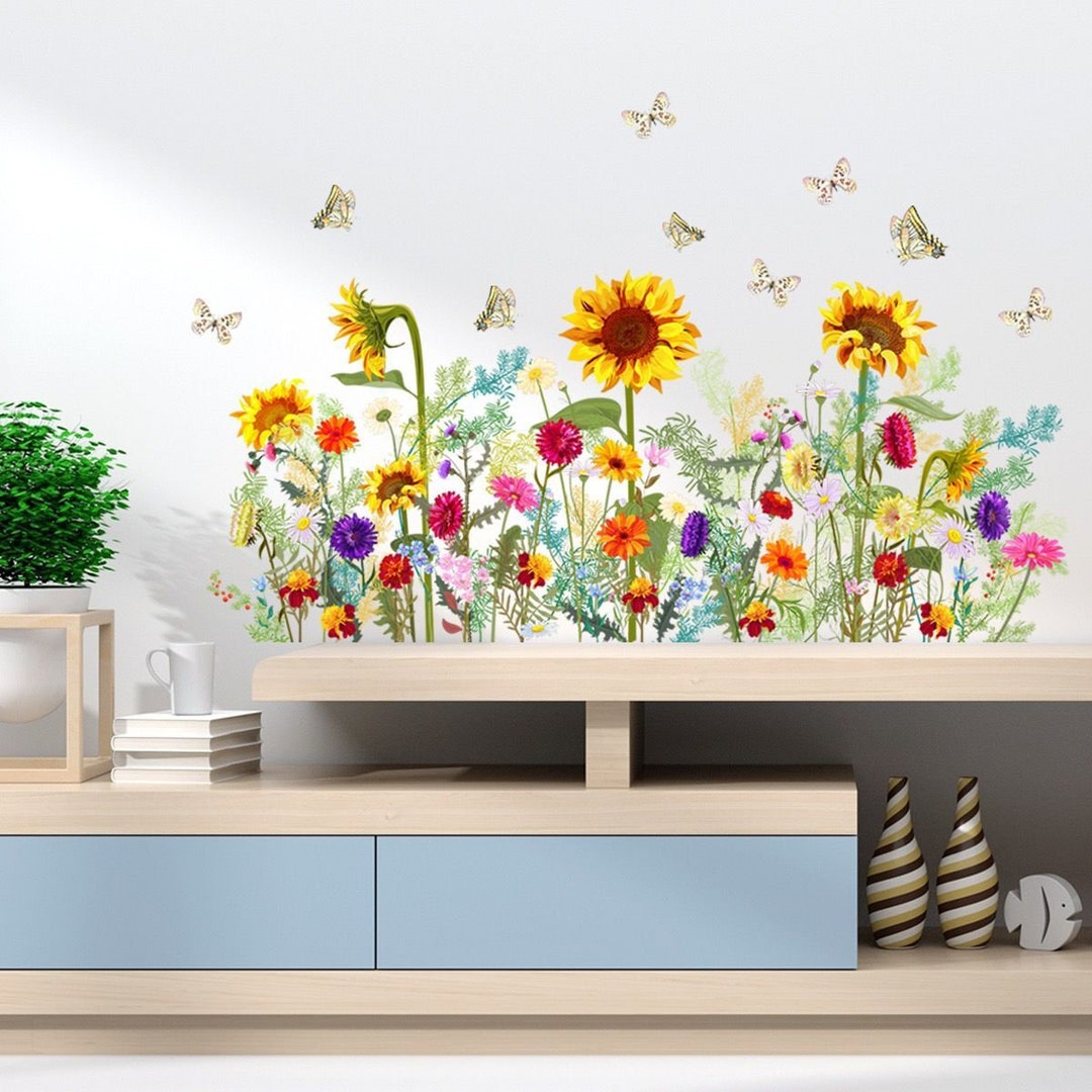Sunflower Decals Yellow Flowers Stickers Egg Yellow Wall Decals Flowers ...