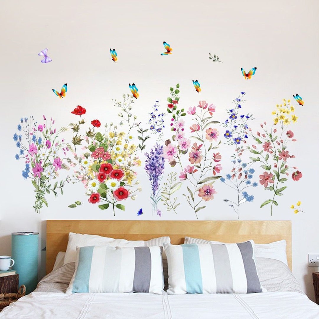 Colorful Flowers Wall Decal Watercolor Flower Wall Sticker - Etsy