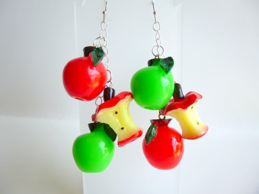 A Apple a Day Dangle Earrings, Apple Core Dangle Earrings, Red Apple ...