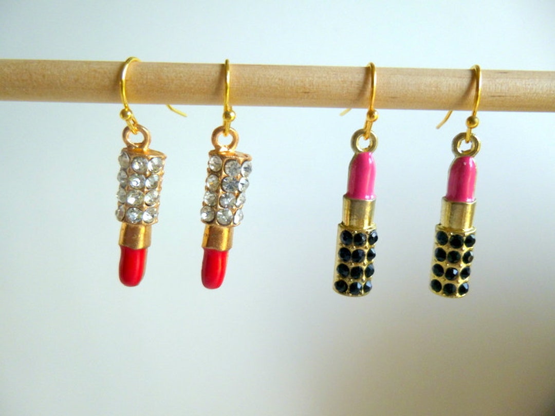 Three Pairs Lipstick Earrings, Lipstick Earrings, Fun Lipstick Earrings ...