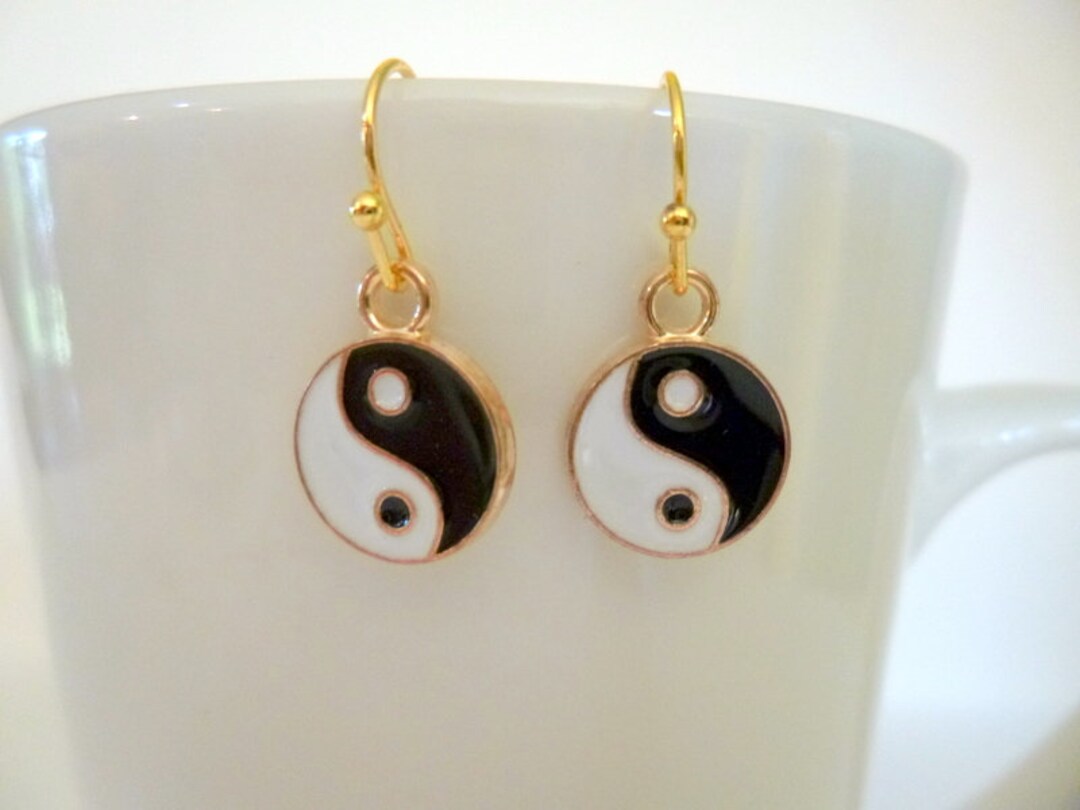 Yin Yang Dangle Earrings: Golden Brass Hooks, E322 - Etsy