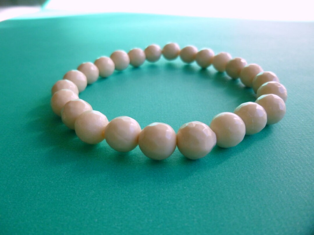 Limestone Beaded Stretch Bracelet: 8mm Mineral Protection Talisman ...
