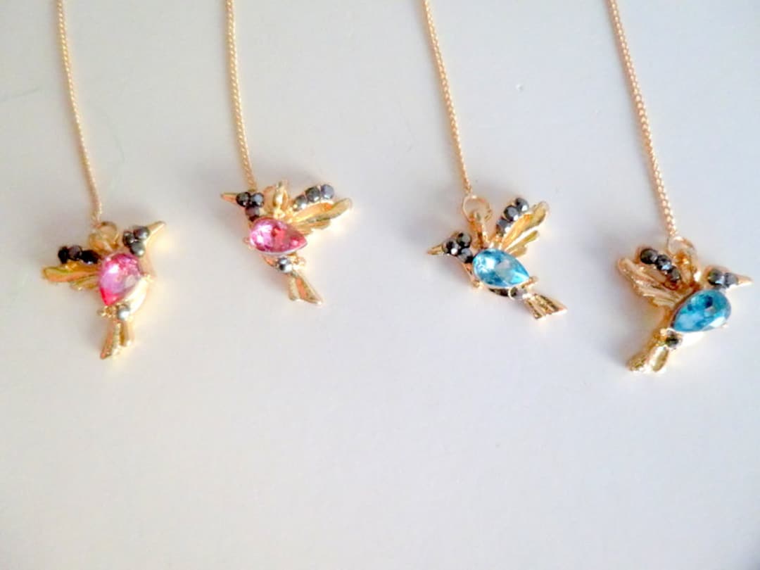 Dainty Hummingbird Threader Earrings: Pink or Blue Gemstone, E505 - Etsy UK