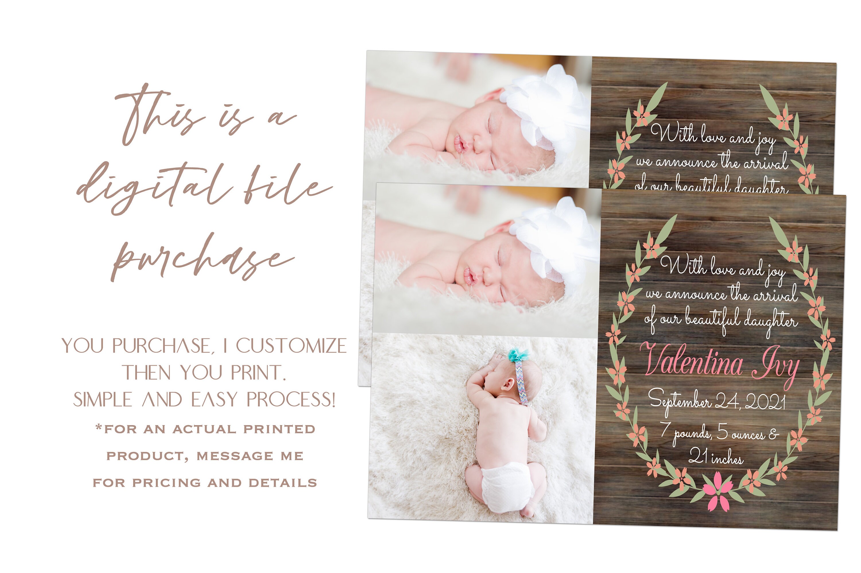 Baby Girl Birth Announcement, Girl Birth Announcement, Baby ...