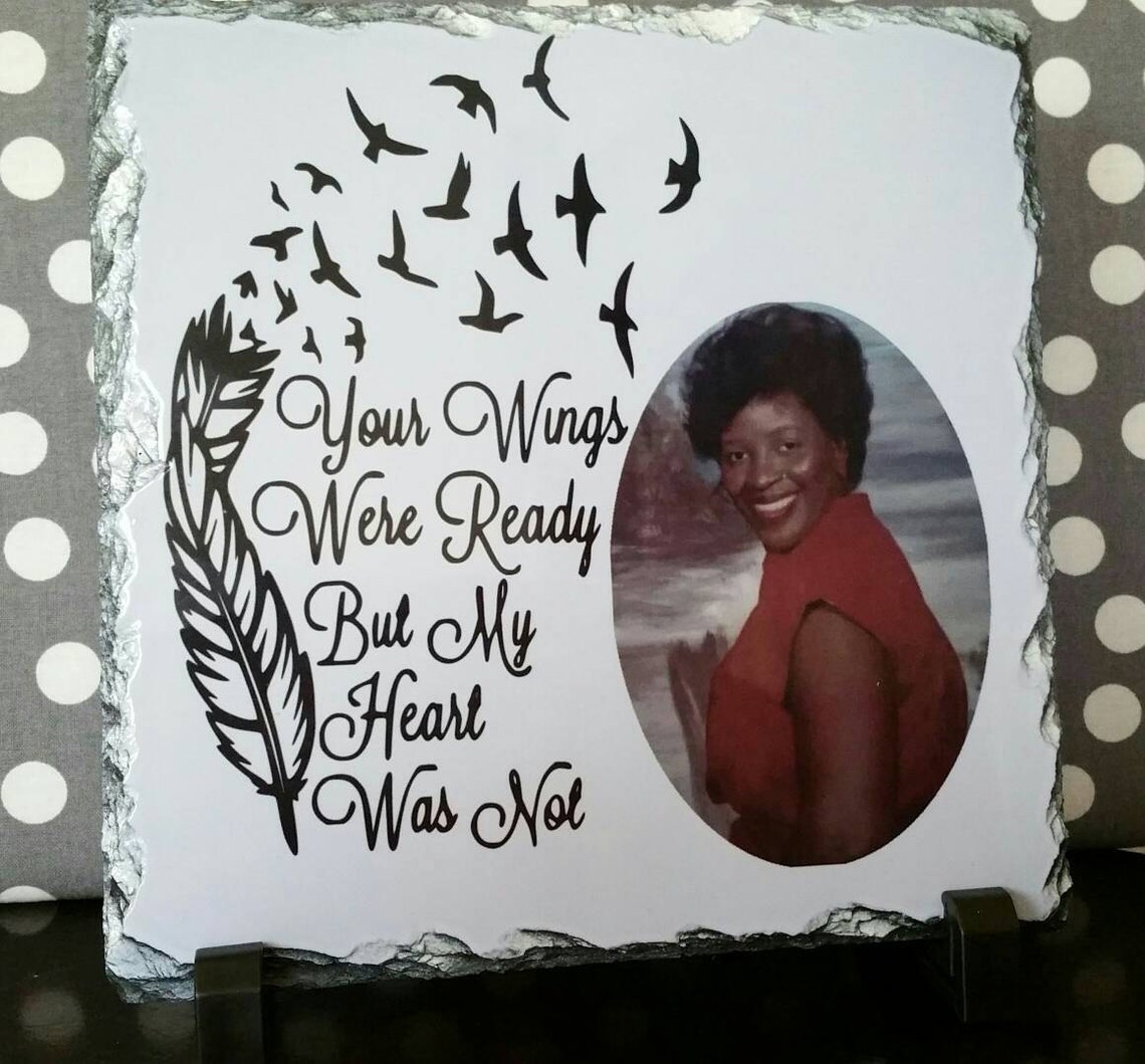 In Loving Memory, Photo Slate, Photo Memorial Plaque, Your Wings Were ...