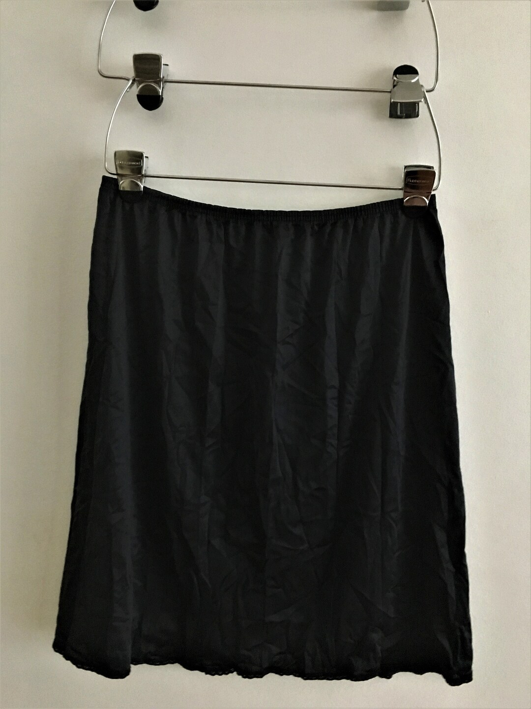 Vintage Vassarette Black Half Slip 8" Curved Back Slit L+ Free Shipping ...