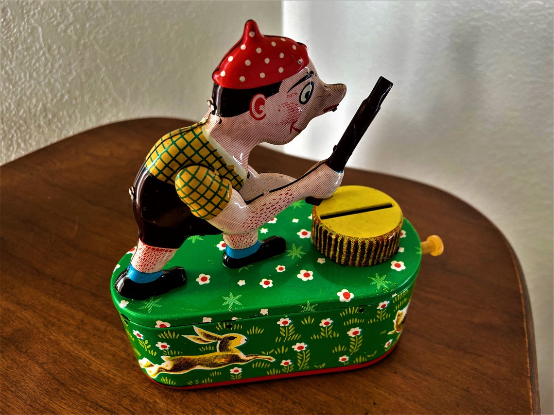 Vintage Mechanical Tin Coin Bank Lumberjack Woodcutter Free Shipping - Etsy