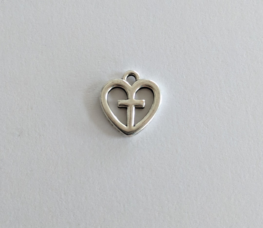 10 Small Heart Cross Charms. Religious/faith/baptism Charms. 1/2 Inch ...