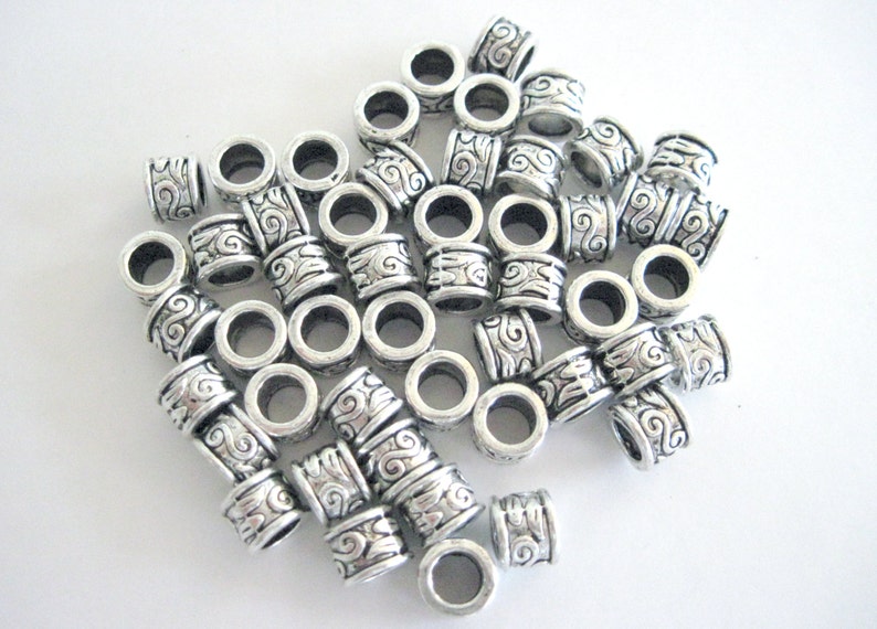 10 Large Hole Metal Silver Spacer Beads With Fancy Swirls Add - Etsy