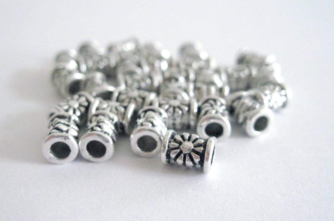 50 Tiny Antique Silver Color Spacer Beads Tube Spacer Beads | Etsy