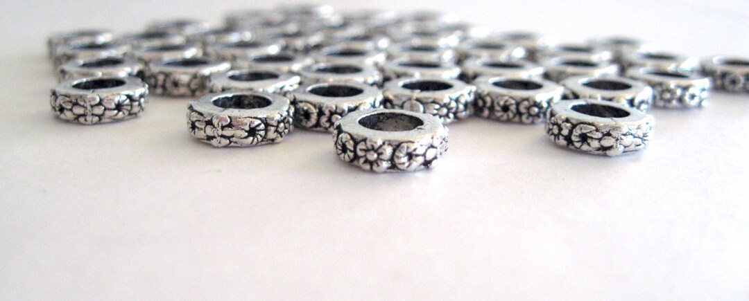 10 Silver Color Metal Large Hole Beads With a Design That Looks Like ...
