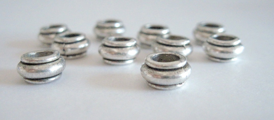 Antique Silver Color Large Hole Beads: Beveled Edge, Macrame Jewelry ...