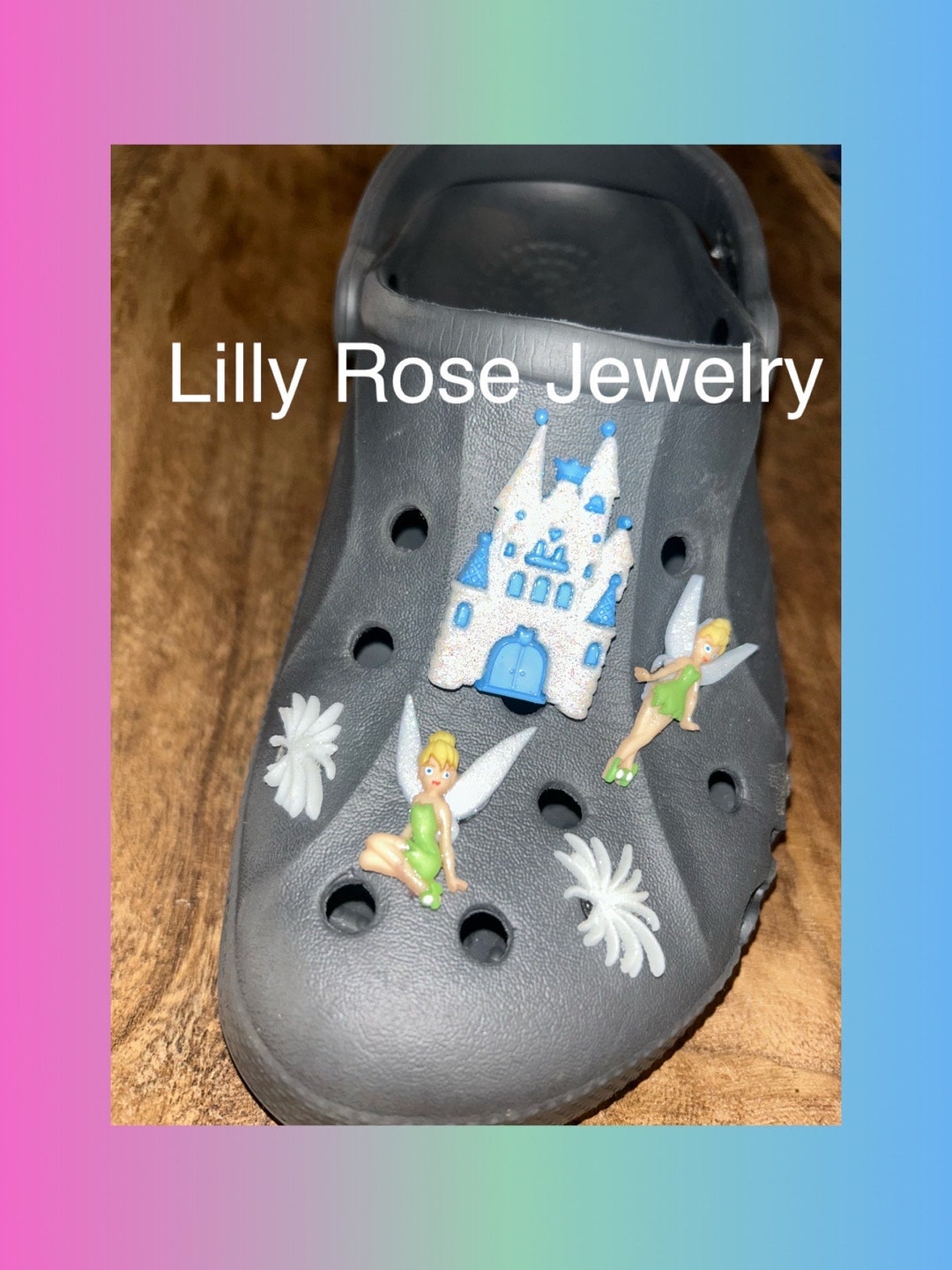 Tinkerbell and Castle Shoe Charms Shoe Charms Disney Charms Rubber Clog ...