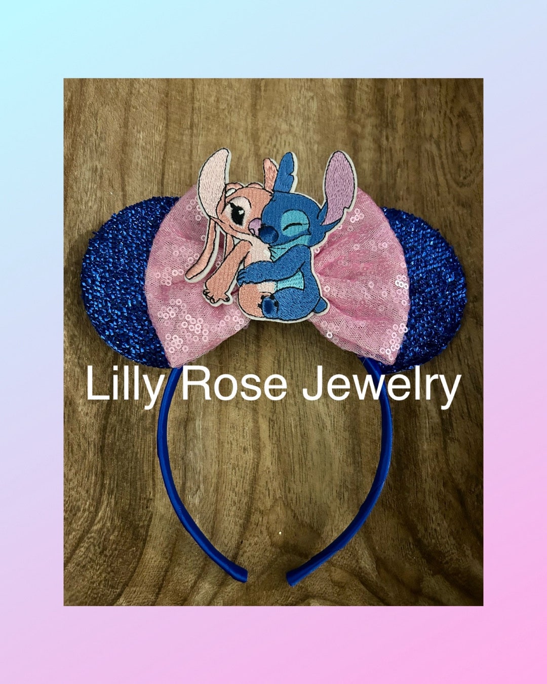 Blue Sparkly Angel and Stitch Minnie Mouse Ears Inspired With Pink Bow ...