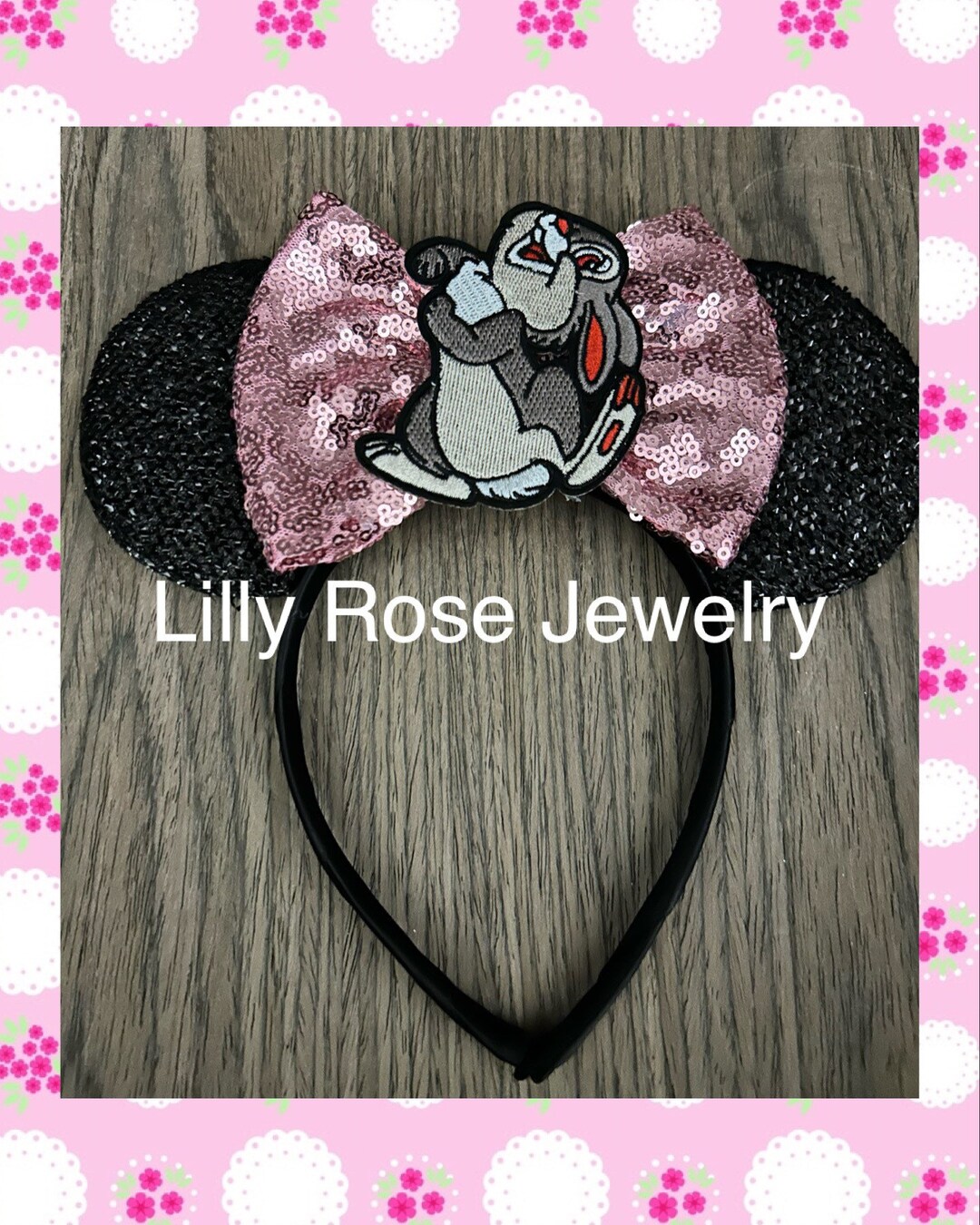 Sparkly Black Easter Thumper Minnie Mouse Ears Pink Sequin Bow With ...