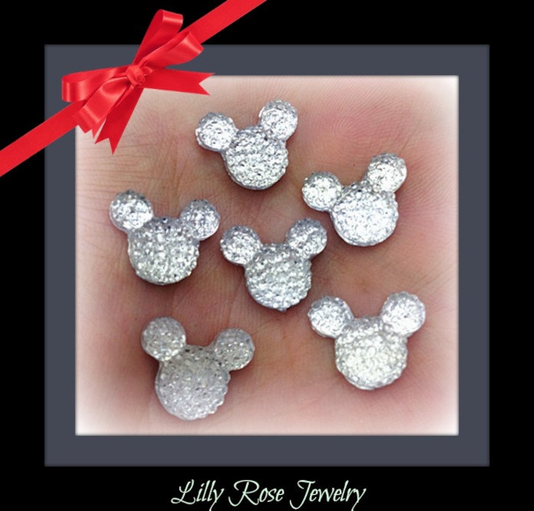 30 Silver Glitter Rhinestone Minnie Mouse Mickey Mouse Inspired Head ...