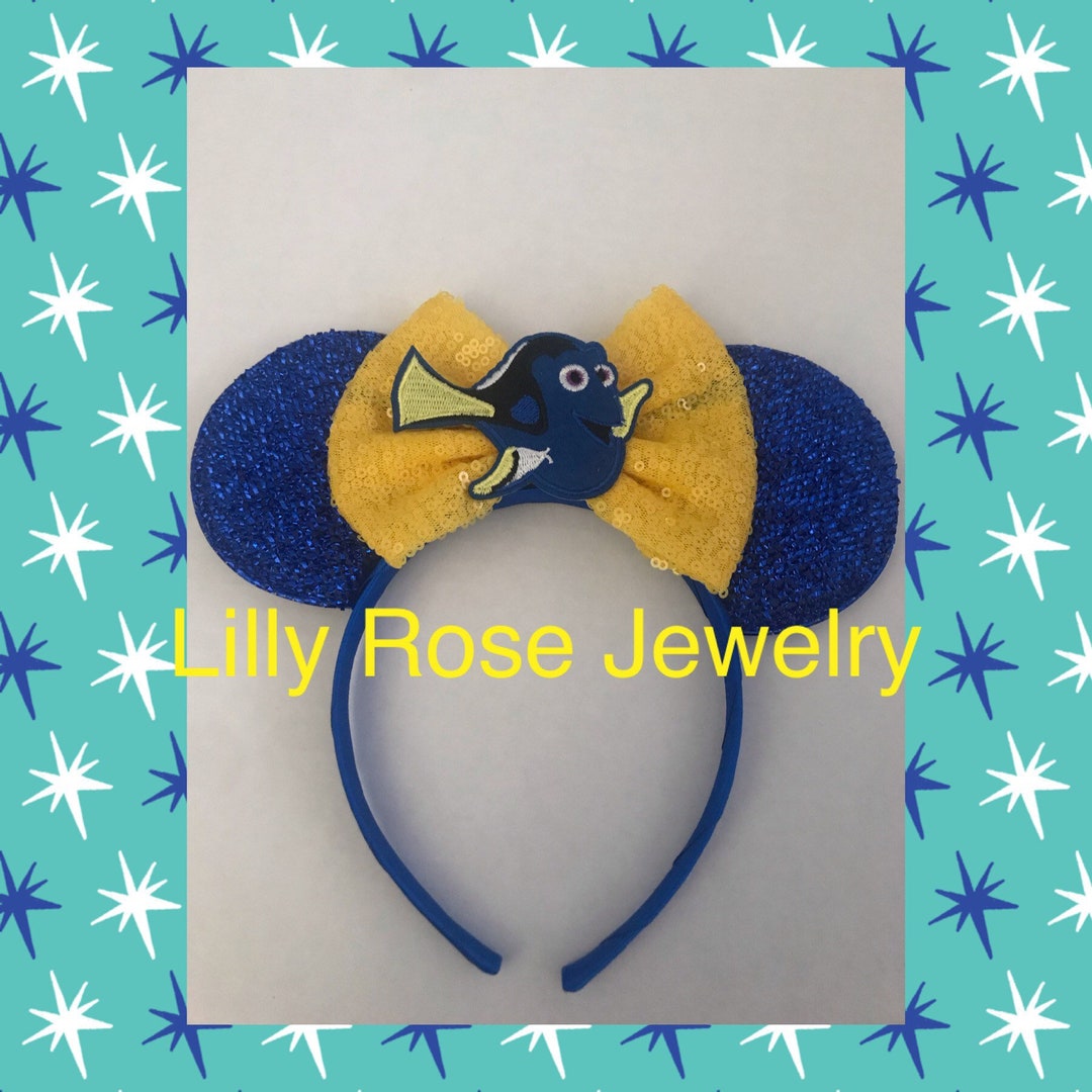 Sparkly Blue Minnie Mouse Ears Dory Mouse Ears Inspired Headband Yellow ...