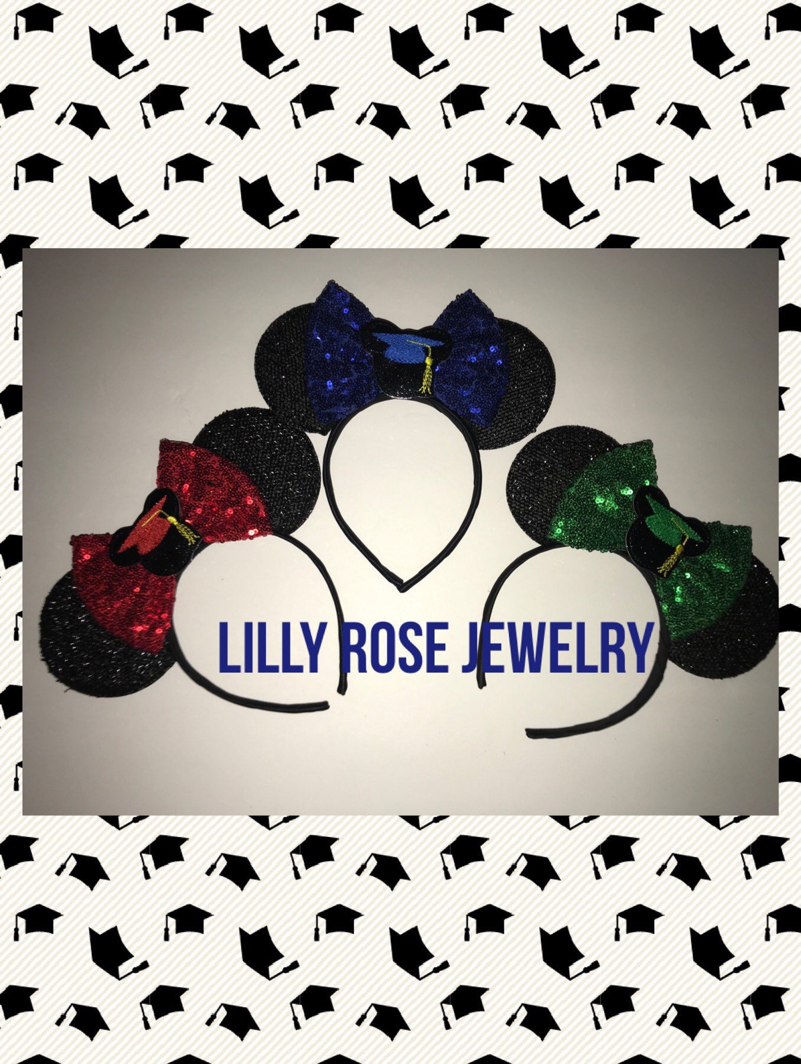 Black Sparkly Graduation Minnie Mouse Ears Inspired Headband - Etsy