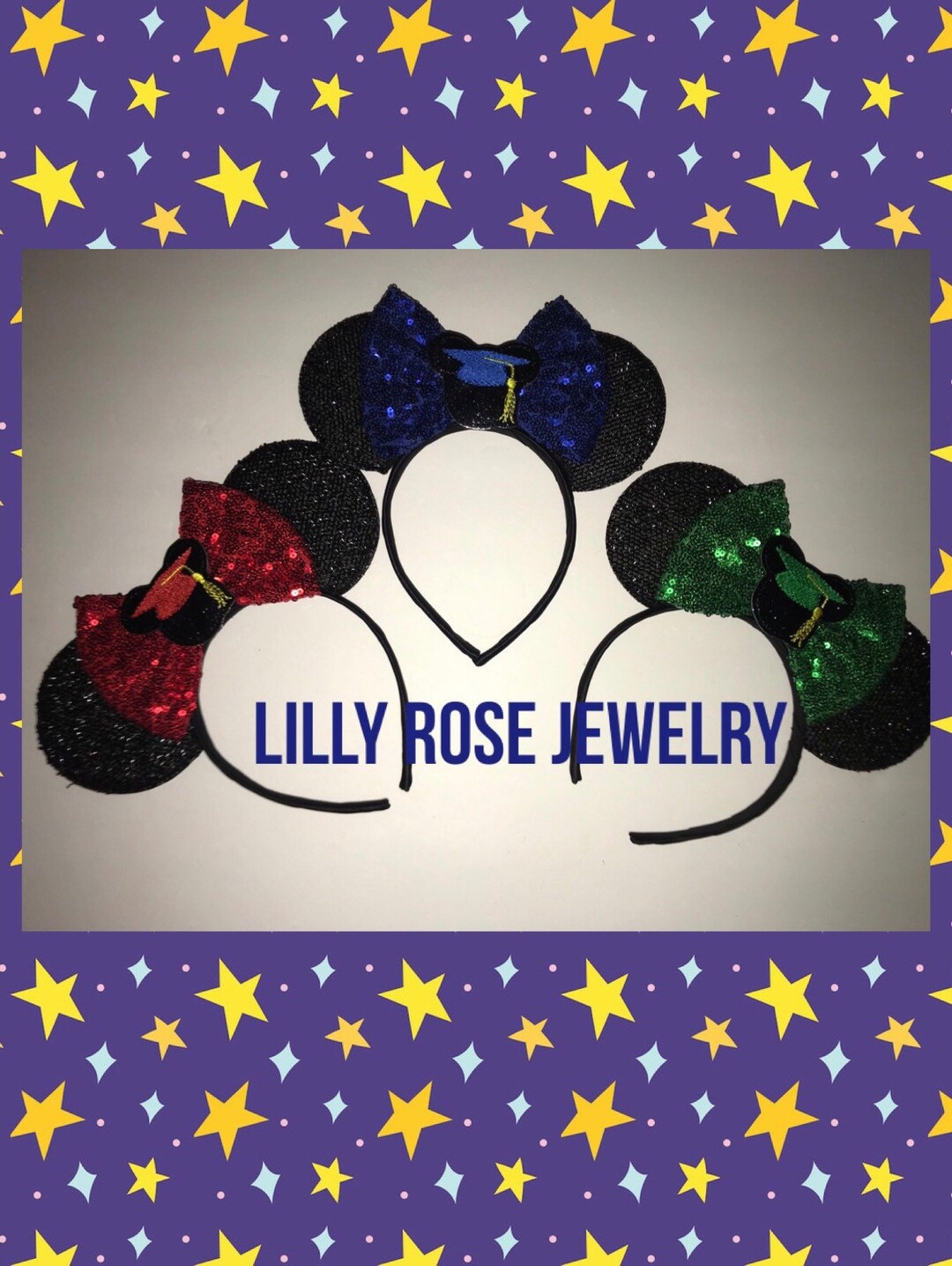 Black Sparkly Graduation Minnie Mouse Ears Inspired Headband Blue Red ...