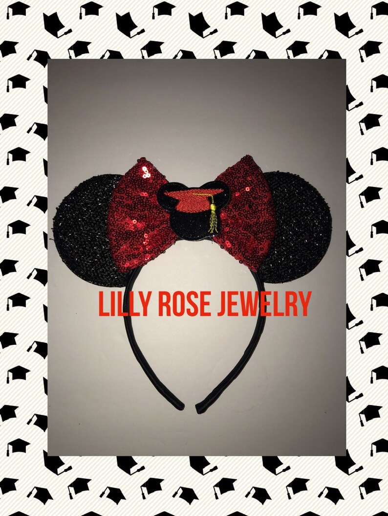 Black Sparkly Graduation Minnie Mouse Ears Inspired Headband - Etsy