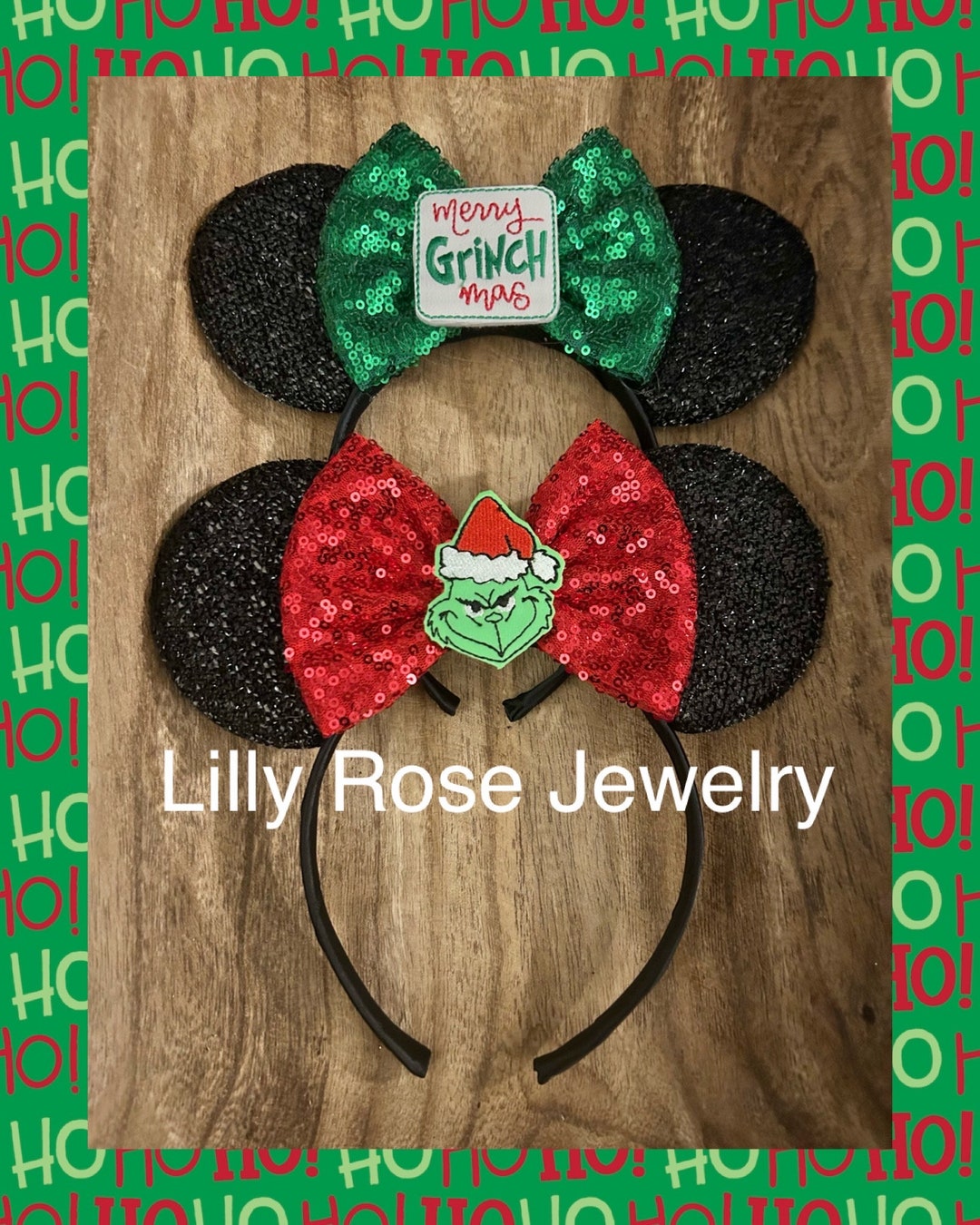Sparkly the Grinch Minnie Mouse Ears Headband With Large Red Sequin Bow ...