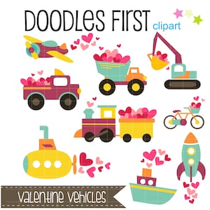 Valentine Vehicles Clipart Digital Clip Art for Scrapbooking, Card ...