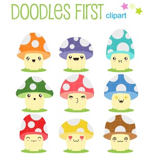 Happy Mushrooms Digital Clip Art for Scrapbooking Card Making Cupcake ...