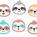 Cute Sloth Faces Clip Art for Scrapbooking Card Making Cupcake Toppers ...