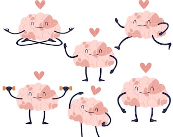 Cute Brain Character Digital Clip Art for Scrapbooking Card | Etsy