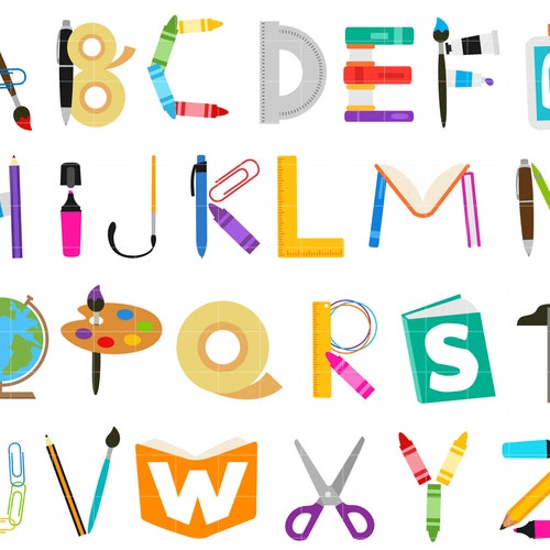 School Supplies Alphabet Clip Art for Scrapbooking Card Making - Etsy