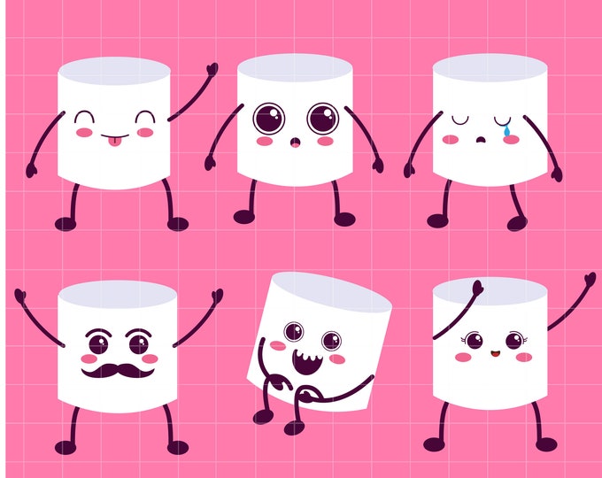 Kawaii Marshmallow Clipart, Kawaii Clip Art Expression Happy Sad Cute ...