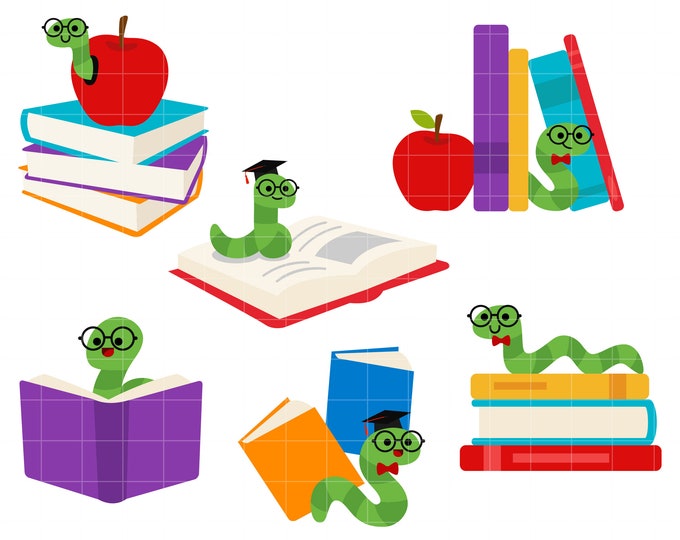 Book Worms Digital Clip Art Set ~ Graphics Kristi W Designs Personal ...