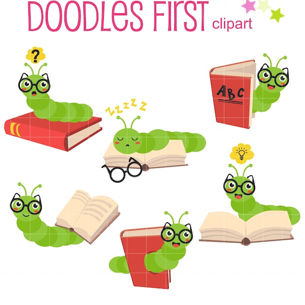 Bookworm Clip Art - Etsy